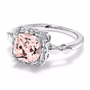 Gem Stone King 925 Sterling Silver 8MM Cushion Gemstone Birthstone and White Created Sapphire Engagement Ring | Wedding Engagement Anniversary Promise Ring For Women