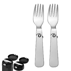 2pcs Replacement Fork for Thermos, Stainless Steel Foldable Folding Portable Serving Forks Compatible with Thermos Funtainer 10oz Food Jar for Outdoors Picnic Travel Tableware