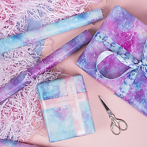 MAYPLUSS Wrapping Paper Roll - Mini Roll - 17 inch X 120 inch Per roll - Galaxy Design - Purple & Blue(42.3 sq.ft.ttl)