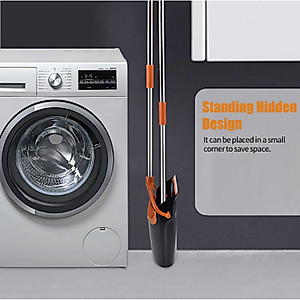 Broom and Dustpan Set with Long Handle, Windproof Stand Up Dustpan with Broom Combo for Home Kitchen Room Office Lobby Floor Use