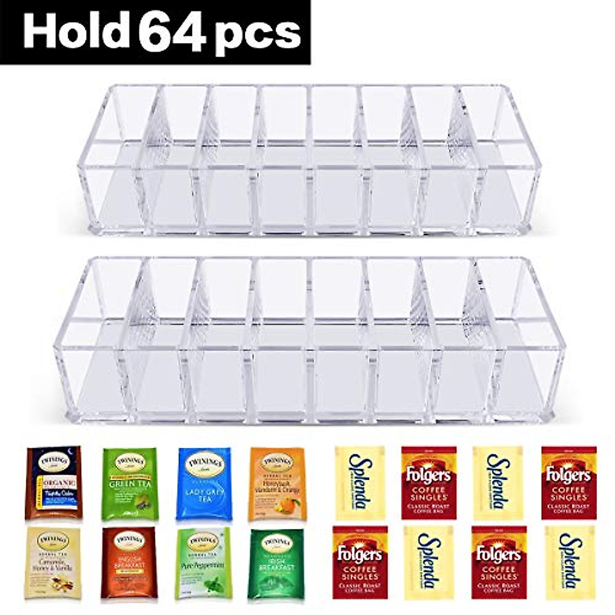 Tea Bag Storage Organizer, Kitchen Pantry, Cabinet, Countertop Food Drawer Holder Bin Caddy - For Coffee| Sugar Packet| Beverage Bags| Sweeter| ketchup| Spice Pouches| Dressing Mixes. 2 Pack(Box Only)