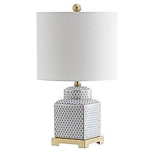 JONATHAN Y JYL3043A Cleo 21.5" Ceramic/Metal Ginger Jar LED Table Lamp Contemporary,Transitional for Bedroom, Living Room, Office, College Dorm, Coffee Table, Bookcase, White/Navy