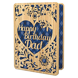 AGAPE LOVE CARDS Happy Birthday Card For Dad - | Made From Real Bamboo | 6" X 4.5" - 1 Pack (Envelope Included) | Laser Cut, Floral Dad Birthday Card from Daughter, Son or kids (Birthday Card Dad)