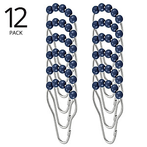 mDesign Steel Metal Easy-Glide Roller Ball Shower Curtain Rings - Bathroom Shower Curtain and Curtain Liner Rolling Ring Hooks for Shower Rod, Guest Bath and Powder Room - 12 Rings - Navy Blue