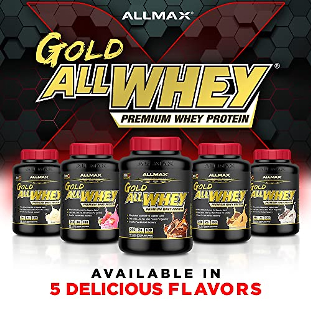 ALLMAX Nutrition - Gold ALLWHEY Protein Powder, Whey Protein Blend for Strength and Muscle Gains, Post Workout Recovery, Gluten Free, 24 Grams of Protein, Chocolate, 5 Pound