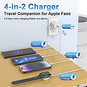 4-in-2 Apple Watch Charger Cable for Apple Watch/iPhone/Airpods, Watch Magnetic Charging Cable with iWatch Series SE/8/7/6/5/4/3/2 - Wireless Travel Watch Charger for AirPods 1/2/3/Pro&iPad Series