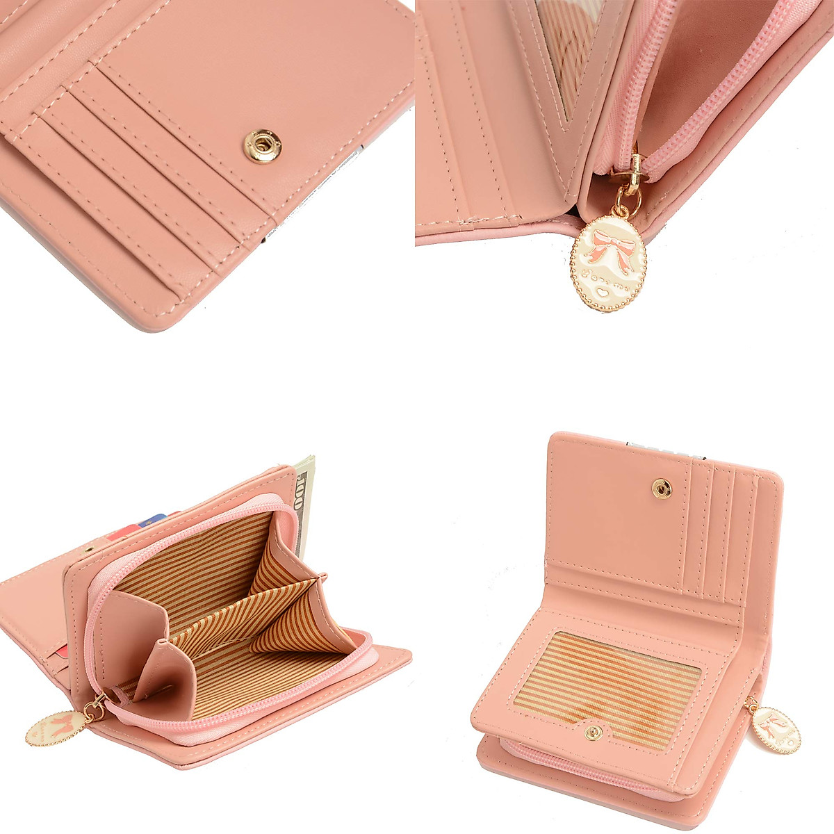 Ecohaso Wallets for Girls Women Purses for Teens Cute Cat Wallet Kitty Pattern Clutch Purse Coin Holder Card Organizer (Pink)