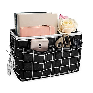 Ndeno Bedside Caddy Storage Bag Hanging Pocket Organizer for Bunk and Hospital Beds Crib,Dorm Rooms Bed Rails for Remotes Mobile Phone Keys, Glasses, Books (Black Plaid)
