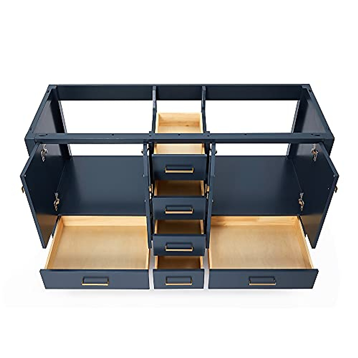 DKB Beckford Double Bathroom Vanity Base Cabinet 60" Midnight Blue, Double Sink Configuration, 4 Soft Closing Doors, 6 Full Extension Dovetail Drawers, Brushed Nickel