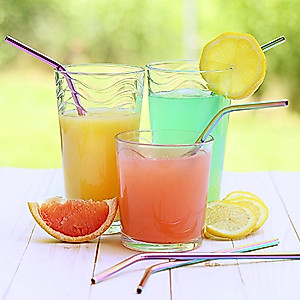 Set of 10 - Stainless Steel Straws, Eco Friendly Metal Straw, Non Disposable Straws, Reusable for Tumbler Yeti or Ozark, With 2 Cleaning Brushes - And Cary Bag, Rainbow