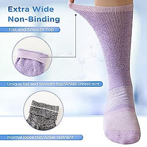 Bulinlulu Diabetic Socks Women&Men-6 Pairs Bamboo Non Binding Diabetic Crew Socks,Extra Wide Socks Stretchy Loose Top Socks with Seamless Toe(Medium,Bright Clashing Colours)