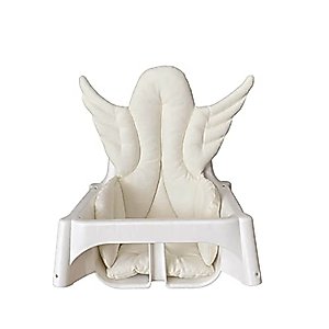 Pamuk Atölyesi High Chair Cushion, Angel Wings,100% Soft Cotton, Breathable, Comfortable,Double-Faced,Stainproof and Washable (White)