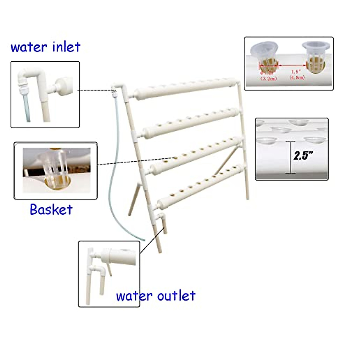 INTBUYING Hydroponic36Holes Plant Site Grow Kit Hydroponics Growing System Garden System Vegetable Ladder Style-4 Pipes 4 Layer （Outer Set Hose）