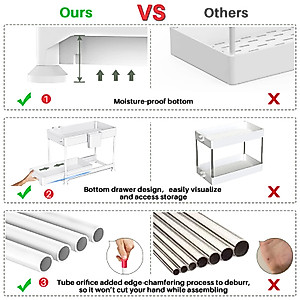 SPACELEAD Under Sink Organizers and Storage, Under Sliding Cabinet Basket Organizer, 2 Tier Under Sink Storage for Bathroom Kitchen with Hooks, Hanging Cup, The Bottom Can Be Pulled Out White