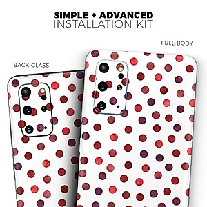 DesignSkinz Red Watercolor Dots Over White Protective Vinyl Decal Wrap Skin Cover Compatible with The Samsung Galaxy S20 (Screen Trim & Back Glass Skin)