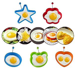 Egg Ring- Fried Egg Mold, 5pcs Different Shapes Stainless Steel Egg Poacher, Non Stick Pancake Shaper Mold With Handles (Silicone)