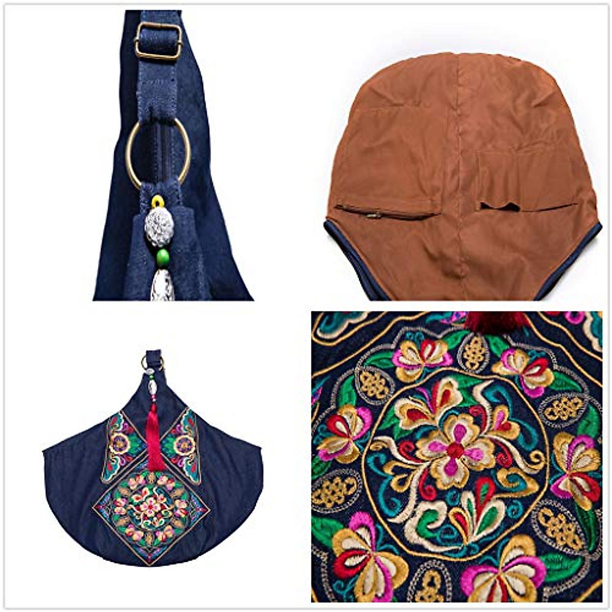 Women Crossbody Bag Fashion Hobo Shoulder Bags Casual Cross Body Denim Handmade Sling Bags,Heavy Embroidery Messenger Bag