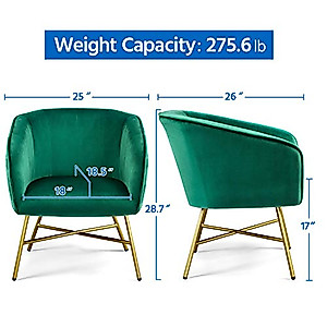 Yaheetech Vanity Chair, Modern Accent Chair, Soft Velvet Barrel Chair with Golden Metal Legs and Soft Padded, Comfy Side Chair for Living Room/Bedroom/Makeup Room/Study/Waiting Room, Green, Set of 2