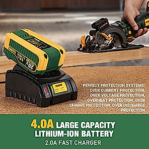 TECCPO Cordless Circular Saw, 4.0Ah 20V 4,500RPM Saw with Laser, 3 Blades(4-1/2"), Fast Charger, Max Cutting Depth 1-11/16''(90°), 1-1/8''(45°), for Wood, Plastic, Soft Metal and Tile Cuts - MTW510B