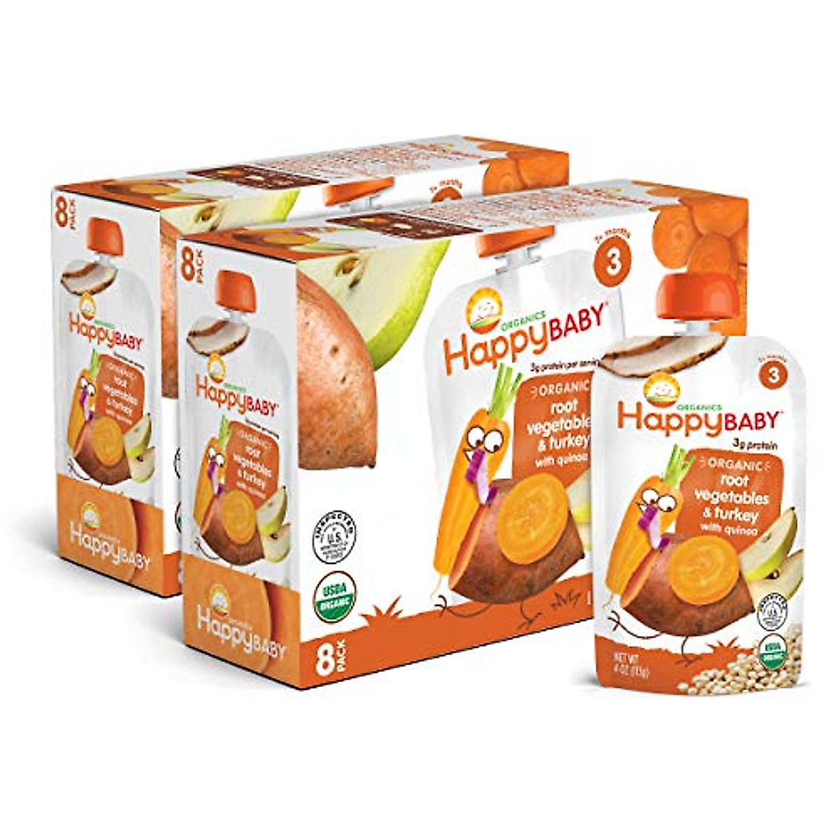 Happy Baby Organics Hearty Meals Stage 3 Baby Food, Root Vegetables & Turkey with Quinoa, 4 Ounce (Pack of 16)