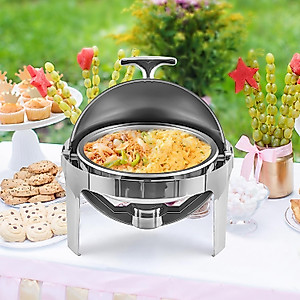 Round Roll Top Chafing Dish Buffet Set, 6.8 QT Round Chafers for Catering, Round Stainless Steel Chafers and Buffet Warmers Sets for Parties Wedding Catering Event,Silver