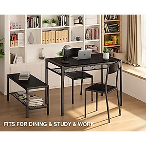 Gizoon Kitchen Table and 2 Chairs for 4 with Bench, 4 Piece Dining Table Set for Small Space, Apartment, Black