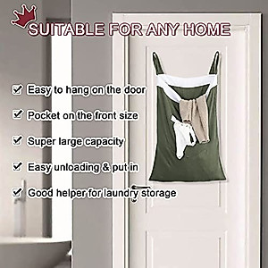 GyiHoong 100% Linen Door Hanging Laundry Hamper Bag, 20x27 Inch Hanging Laundry Bag with Front Pocket, Space Saving Over the Door Laundry Hamper(Green)