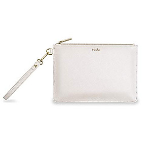 KATIE LOXTON Tres Chic Womens Vegan Leather Secret Message Pouch Clutch Metallic White