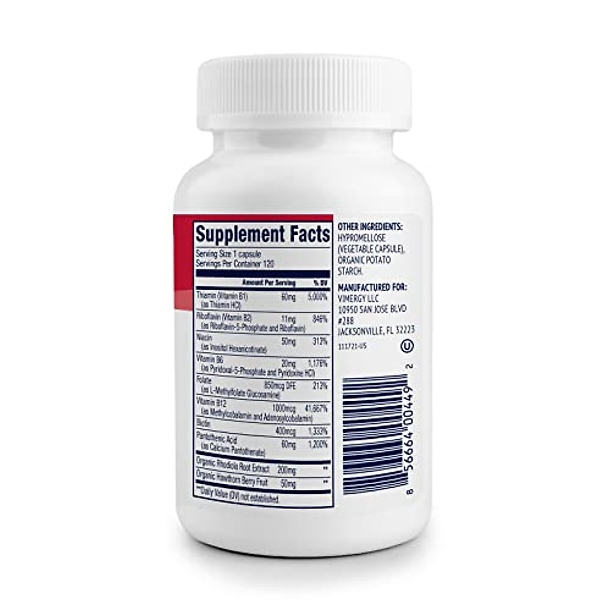 Vimergy Adapto B Complex, 120 Servings – High Potency with 8 B Vitamins, Rhodiola & Hawthorn Berry – Supports Mental Energy, Cognition, Mood - Non-GMO, Kosher, Vegan, Paleo, No Gluten, No Soy