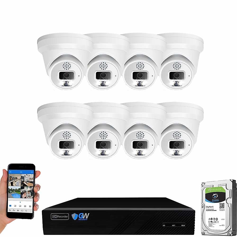 Gw Security 16 Channel Nvr 8mp 4k Security Camera System - 8 x 8mp Human Vehicle Smart Ai Detection Outdoor Indoor Poe Ip Full Time Color Night Vision Turret Camera