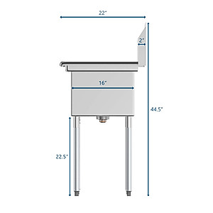 KoolMore 3 Compartment Stainless Steel Commercial Kitchen Sink with Large Drainboard - Bowl Size 12" x 16" x 10", Silver