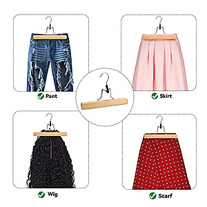 Nature Smile Wooden Pants Hangers 10 Pack Non Slip Skirt Hangers, Smooth Finish Solid Wood Clamp Hangers Hair Extension Hangers Jeans/Slack Hangers with 360° Swivel Hook - Pants Clip Hangers (Natural)