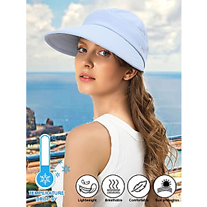 Sun Hats for Womens Wide Brim Visor UV Protection Dual Purpose Hat for Beach Summer Packable Hat(Blue)