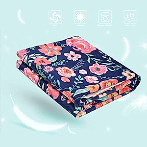 HOMRITAR Baby Blanket for Girls Super Soft Double Layer Minky with Dotted Backing, Elegant Receiving Blanket with Pink Floral Multicolor Printed Blanket 30 x 40 Inch(75x100cm), Navy Blue