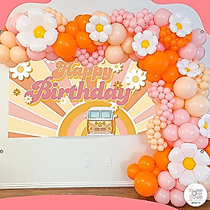 Groovy Retro Hippie Boho Girl Happy Birthday Party Backdrop Daisy Flower Groovy Sign Photography Background Wall Decor Hippie Themed Birthday Party Decoration Supplies for Boho Birthday Party