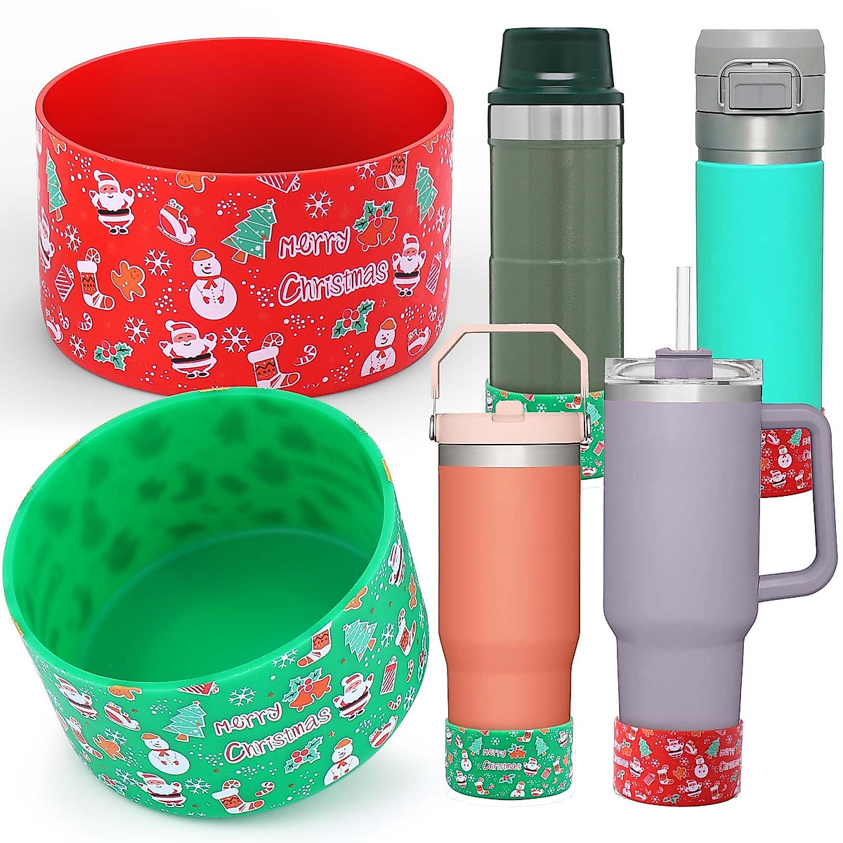 AIERSA 2Pcs Silicone Boot Sleeve for Stanley Quencher 40oz 30oz Tumbler with Handle,for IceFlow 20oz 30oz,Protective Water Bottle Bottom Bumper Cover for Stanley Cup Accessories, Christams Gifts