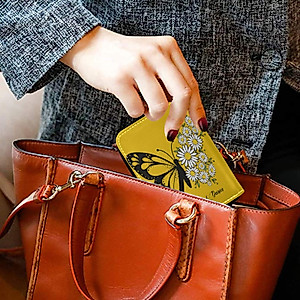 MOYYO RFID Credit Card Holder Case Beautiful Butterfly Daisy Flowers Leather Printed Zipper Card Case Wallet for Women Girls