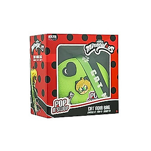 Miraculous Ladybug - Pop n' Swop Cat Noir Green Crossbody Bag with 4 Clip-on Badges, Cat Paw Zipper, Adjustable and Detachable Strap, Removable Ears, Lightweight Durable Waterproof Purse (Wyncor)