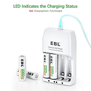 EBL AA Rechargeable Batteries 4 Pack, 2300mAh Ni-MH with Individual Cell Battery Charger - Rechargeable AA Batteries and 916 Charger Combo for Ni-MH/Ni-CD AA AAA Rechargeable Batteries