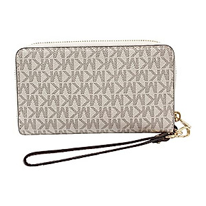 Michael Kors Jet Set Travel Large Flat Multifunction Phone Case Wristlet (Vanilla/Dark Acorn)