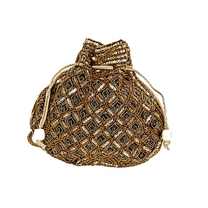 Suman Enterprises Women's Indian Sequence Potli Bag, Wedding Purse/Jewelry Purse (Base Color- Black)