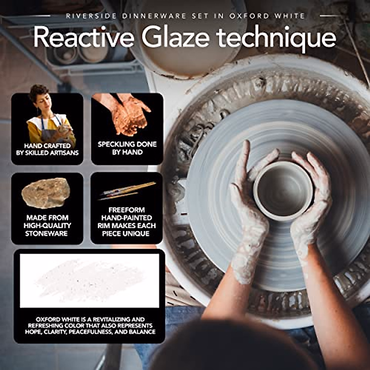 Riverside Collection by Maison Neuve 12-Piece Dinnerware Set Service for 4 - Hand Crafted Bowls and Plates Set, Stoneware Dinnerware Set, Microwave & Dishwasher Safe Plate Set - Oxford White