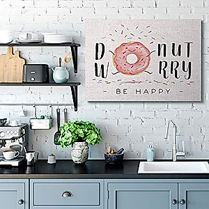 Stupell Industries Donut Worry Happy Pink Cartoon Word, Design by Artist Ziwei Li Wall Art, 36 x 48, Canvas
