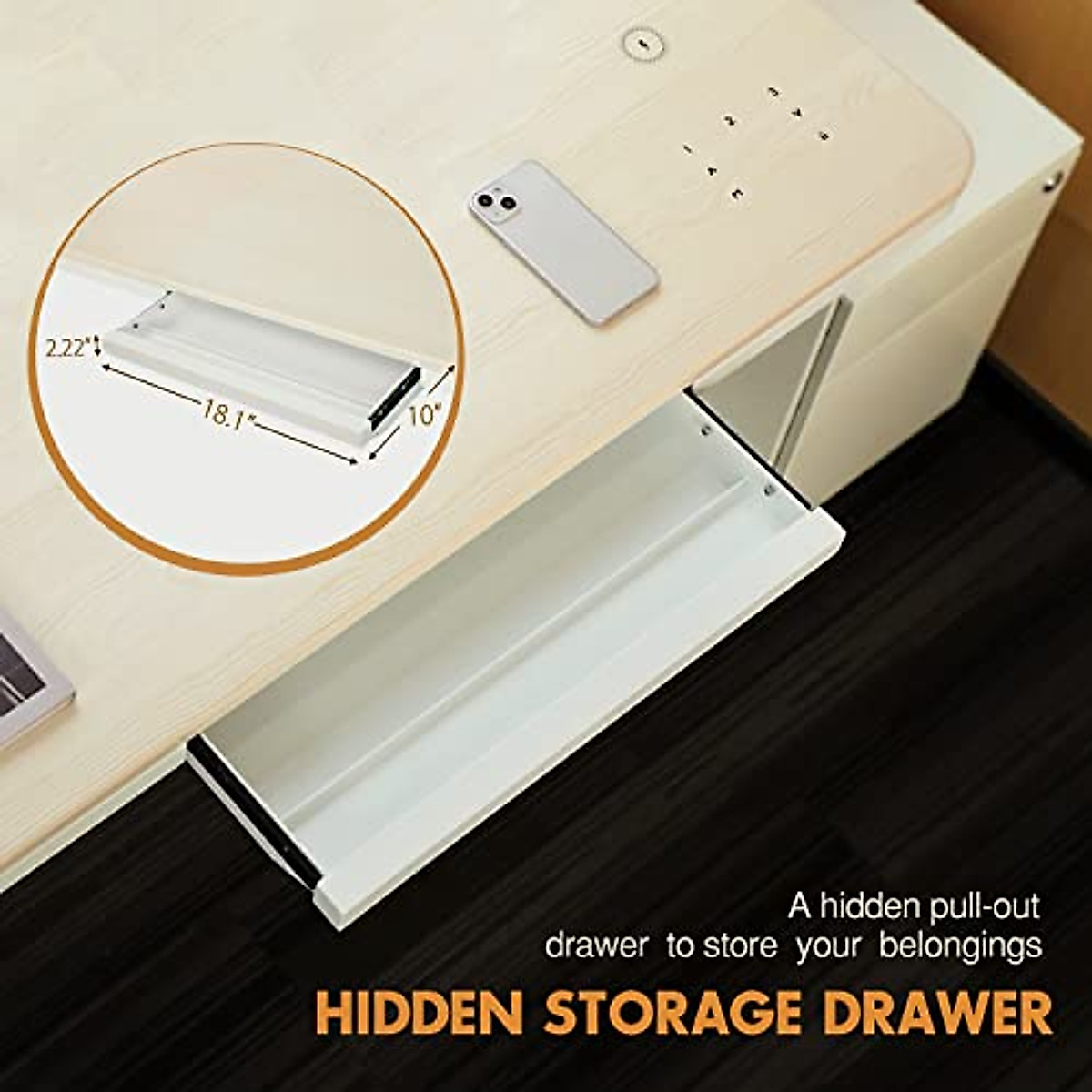 ERGOMORE Standing Desk with Drawer, 45 x 23 Inches Touch Control Adjustable Height Desk with Power Outlet, USB Ports & Wireless Charging, Dual Motor Sit Stand up Desk for Home & Office (Maple)