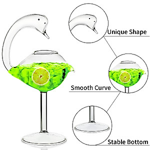 [Gift Set]-Swan Cocktail Glass 6 oz Creative Drinking Glasses Unique Wine Glasses Set of 2 Margarita Glass Martini Glasses Suitable for Cocktail, Wine, Martini, Tequila