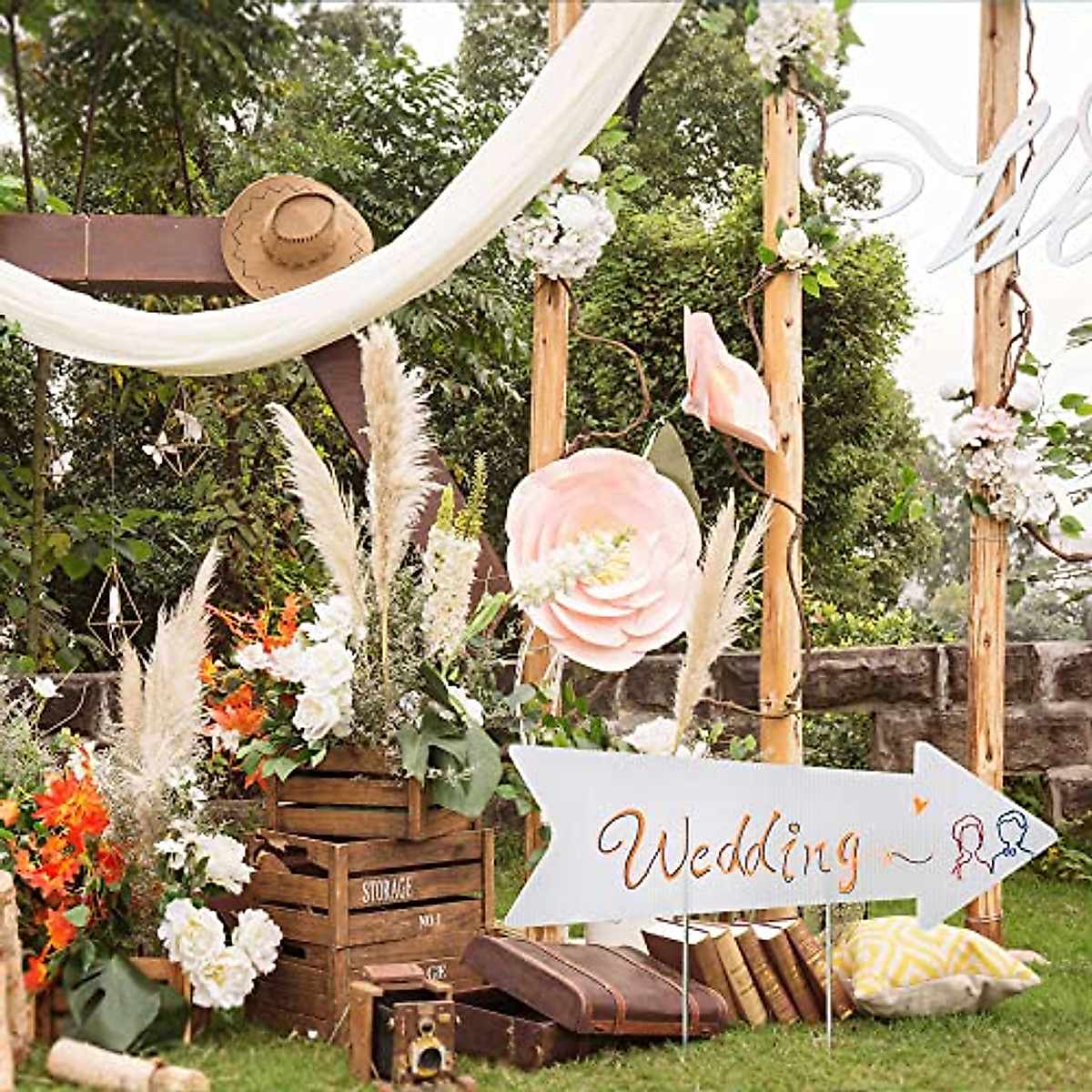 Blank Arrow Signs with Stakes 3 Pack 17 x 6 Inches Wedding Directional Yard Signs with Stakes, This Way Arrow Yard Signs Birthday Party Signs Arrow