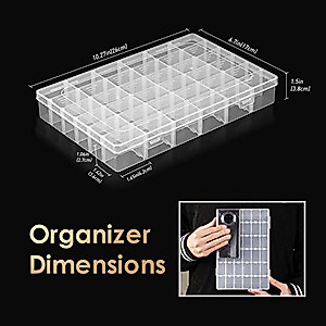 QUEFE 5 Pack 36 Grids Clear Plastic Organizer Storage Box Container, Craft Storage with Adjustable Dividers for Beads, Art DIY, Crafts, Jewelry, Fishing Tackle with Label Stickers