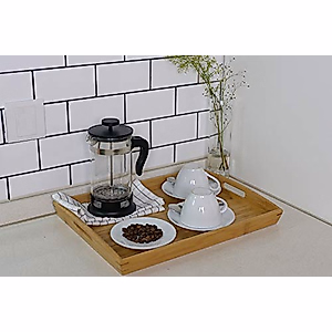 Joy&Grace 100% Bamboo Wood Butler Serving Tray with Handles - Breakfast/Coffee Table Tray, Decorative Ottoman Tray, Serving Platter for Party,17''×13''