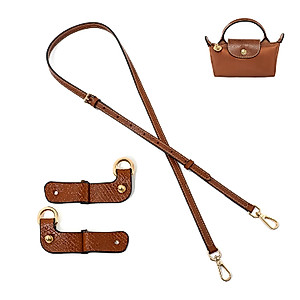 BEUDW Purse Strap Leather Purse Crossbody Adjustable Shoulder Strap for Suitable for Long Champ Handbags (Brown+Gold Hardware)