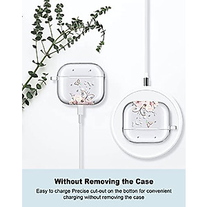 JAHOLAN AirPods 3 Case Clear Butterfly Case Cute Protective Soft Shockproof Cover with Keychain for Women Girls Compatible with AirPods 3rd Generation Wireless Charging Case - Butterfly Flower Pink